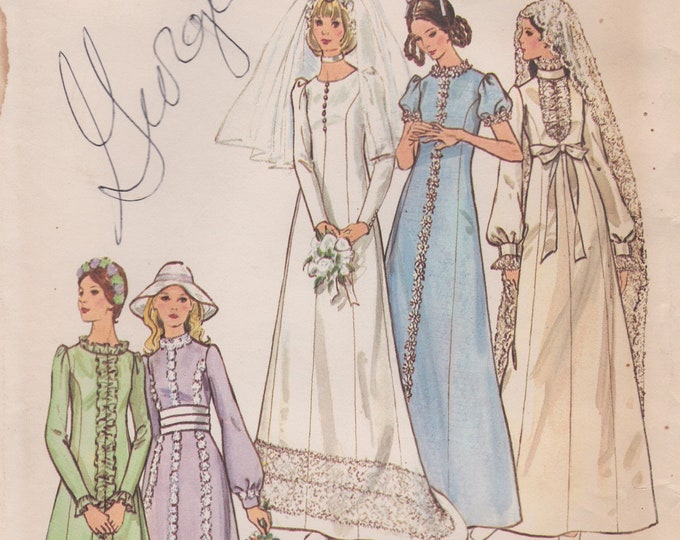 Butterick 6181 Vintage 1970s Sewing Pattern Wedding Dress Bridal Gown ...