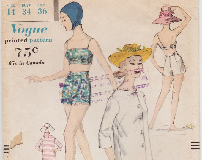 Vogue 9723 / Vintage 50s Sewing Pattern / Bathing Suit / Swimsuit / Bra ...