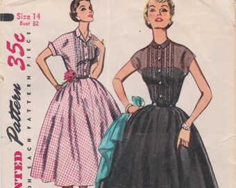 1950s Vintage Sewing Pattern Simplicity 4739 Misses Button Front Slim ...