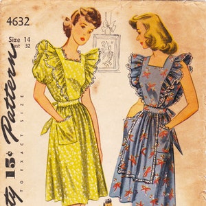 Simplicity 4632 Vintage 1940s Sewing Pattern Apron Pinafore Size 14 ...