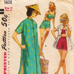 Simplicity 1608 Vintage 1950s Sewing Pattern Swimsuit Playsuit and ...