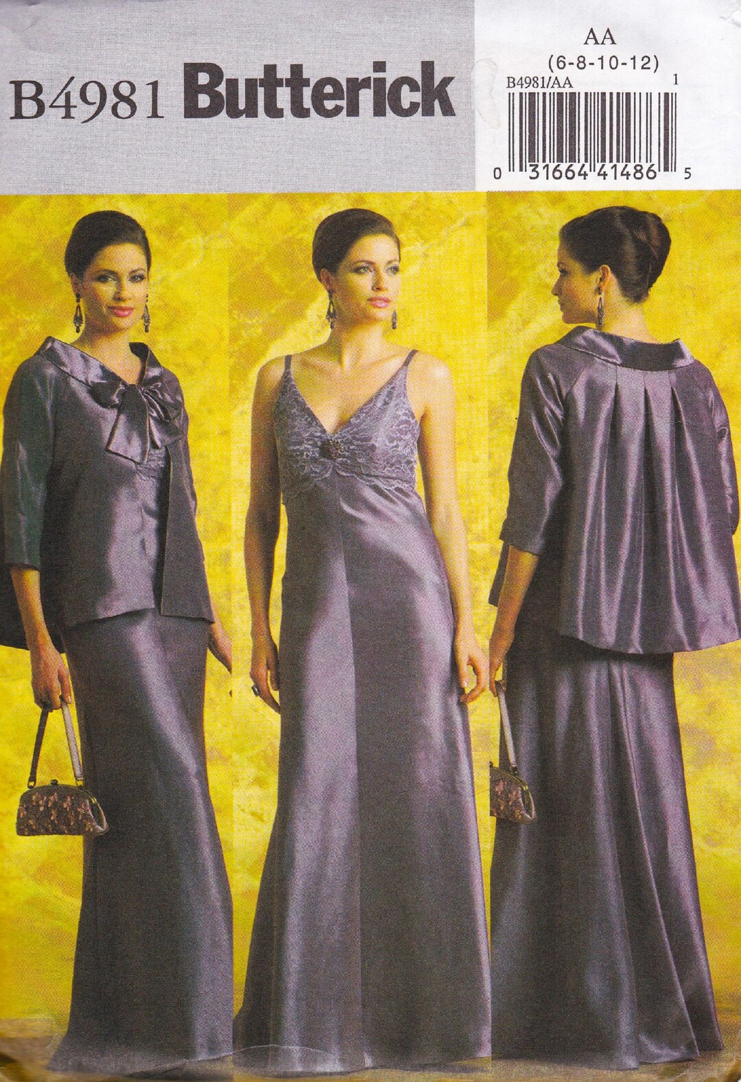 Butterick 4981 Sewing Pattern Evening Dress and Jacket Sizes 6 8 10 12 ...