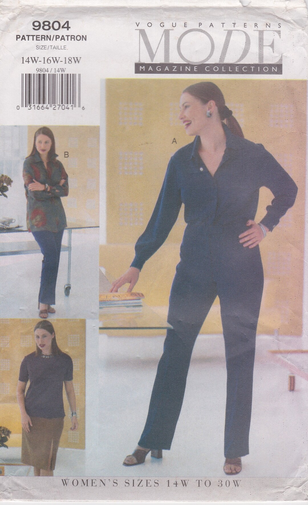 Vogue 9804 Vintage Sewing Pattern Skirt Top Trousers Pants Sizes 14W ...