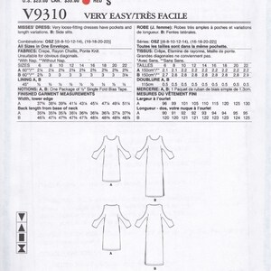 Very Easy Vogue 9310 Sewing Pattern Dress Sizes 6 8 10 12 14 16 18 20 ...