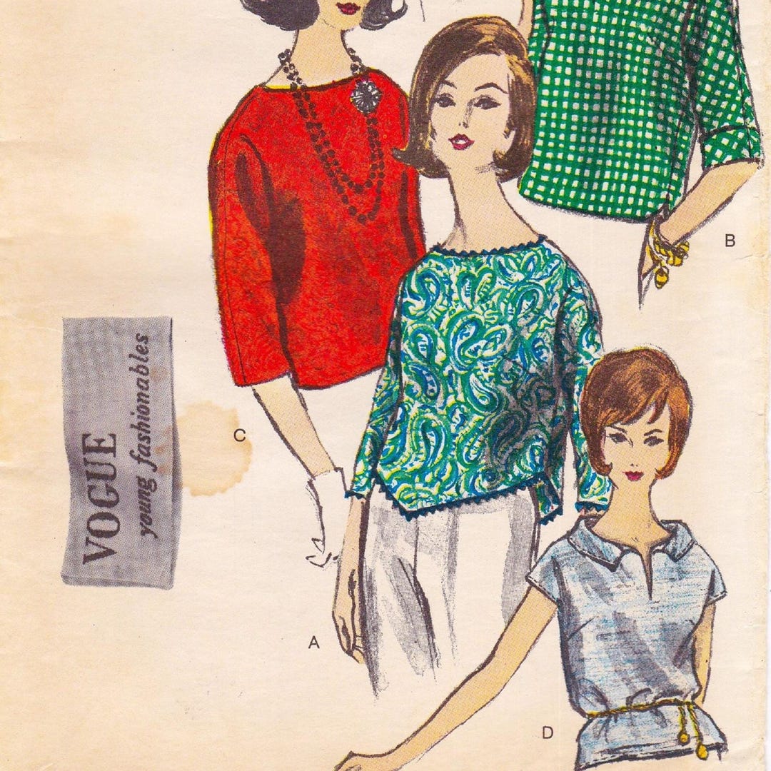 Vogue 5580 Vintage 1960s Sewing Pattern Blouse Shirt Top Size 12 Bust ...