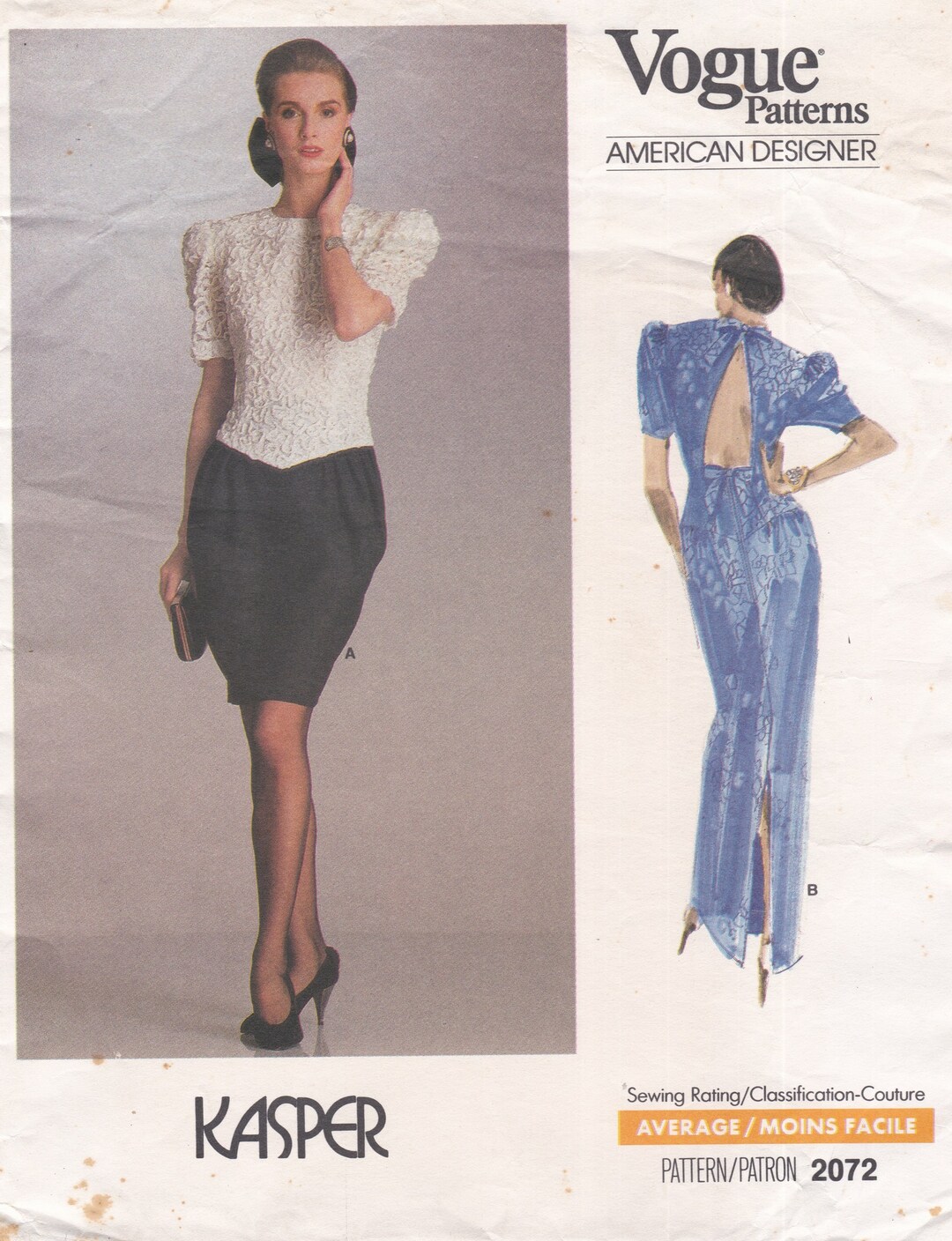 Vogue 2072 Vintage Designer Sewing Pattern by Kasper Dress Gown Sizes 6 ...