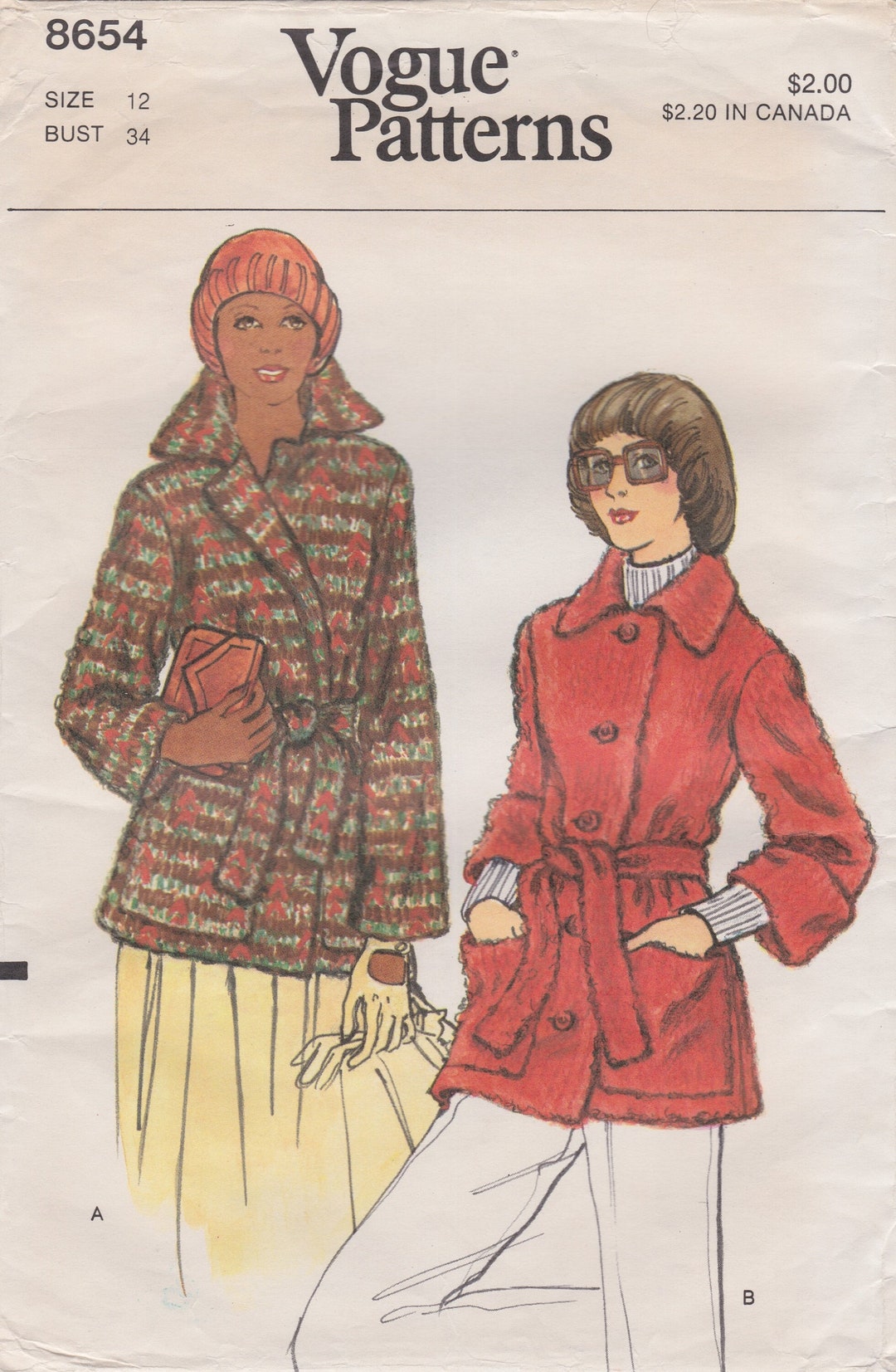 Vogue 8654 Vintage Sewing Pattern Jacket Coat Size 12 Bust 34 - Etsy
