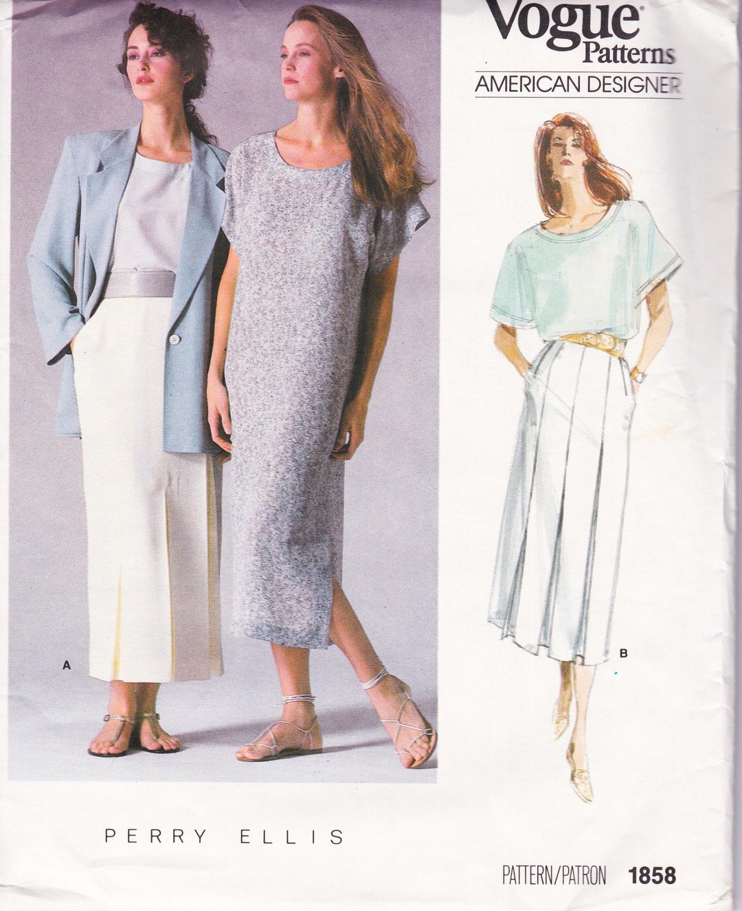 Vogue 1858 Vintage Designer Sewing Pattern by Perry Ellis Dress Skirt ...