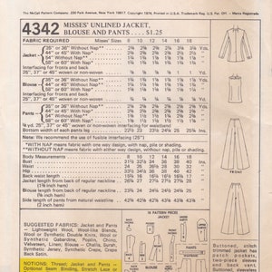 Mccalls 4342 Vintage Sewing Pattern Trousers Pants Jacket Blouse Size ...