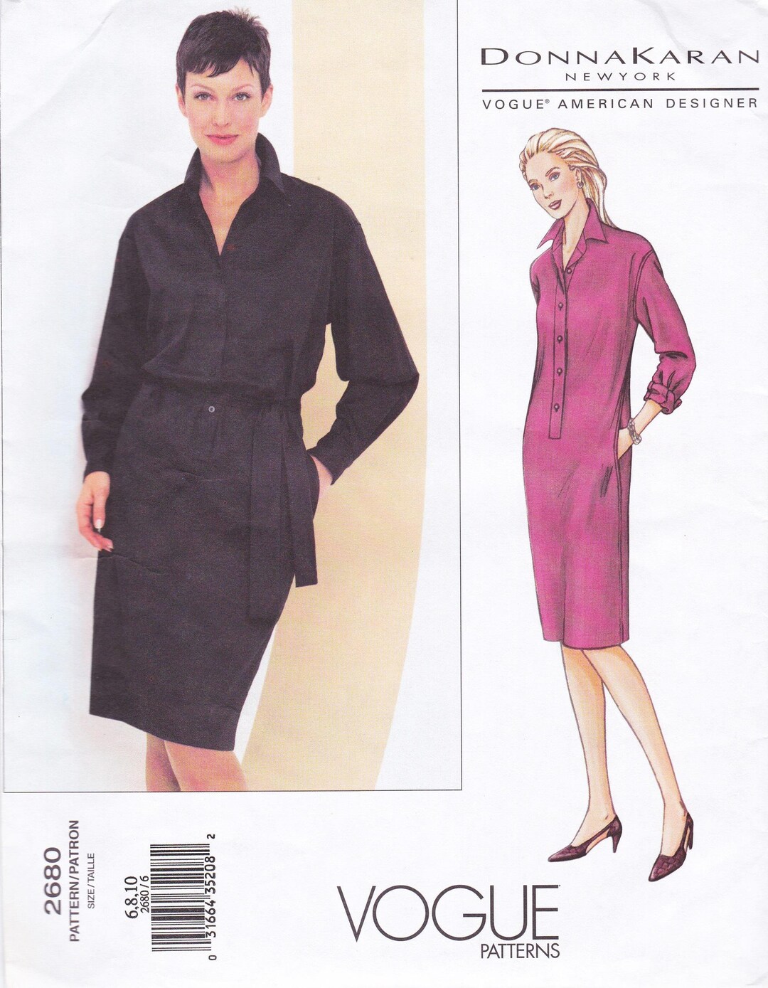 Vogue 2680 Designer Sewing Pattern by Donna Karan Dress Sizes 6 8 10 ...