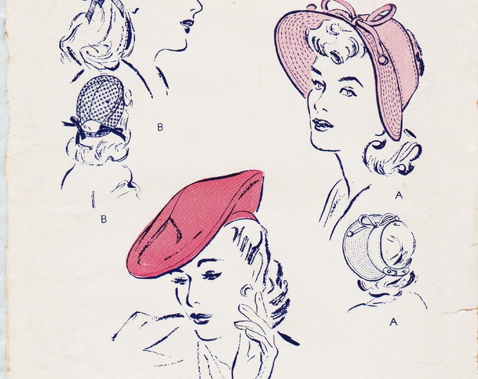 Butterick 2555 / Original Vintage 1940s Sewing Pattern / Hat Cap ... Butterick 2555 / Original Vintage 1940s Sewing Pattern / Hat Cap ...