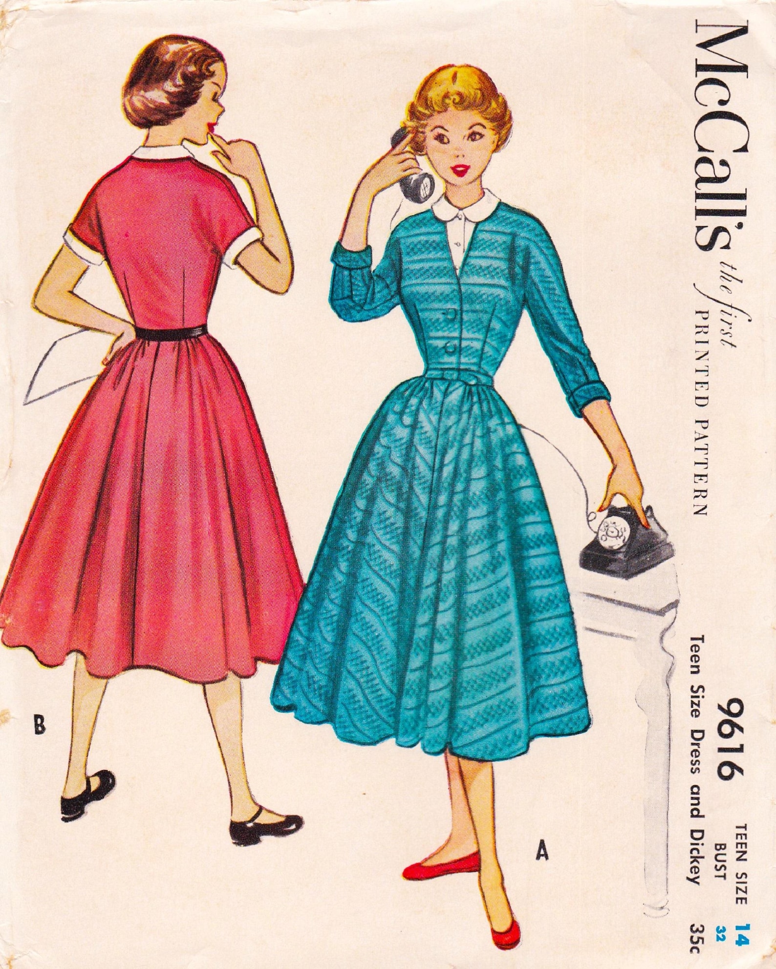 Mccalls 9616, Vintage 1950s Sewing Pattern, Dress, Size 14 Bust 32 ...