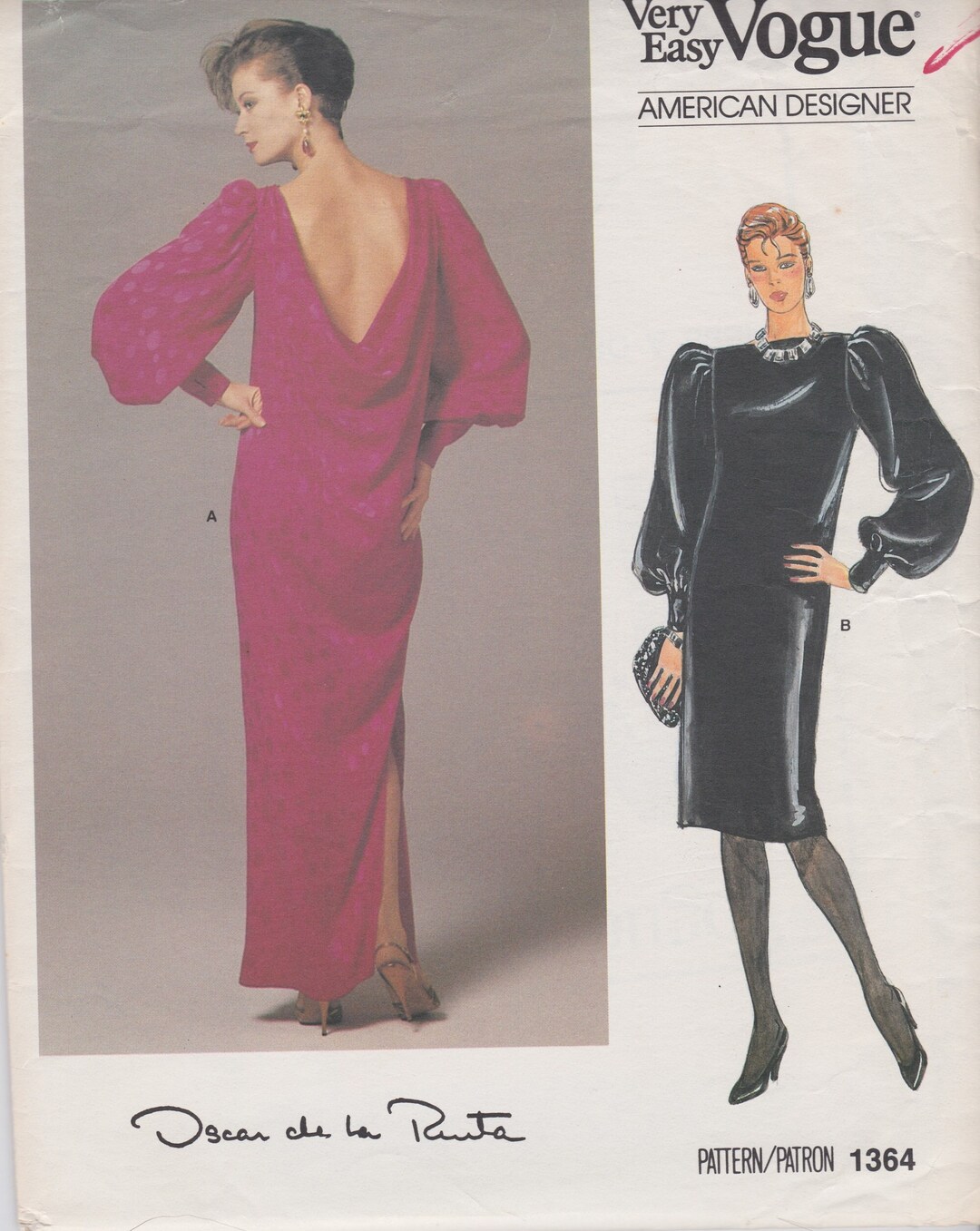Vogue 1364 Vintage Designer Sewing Pattern by Oscar De La Renta Dress ...