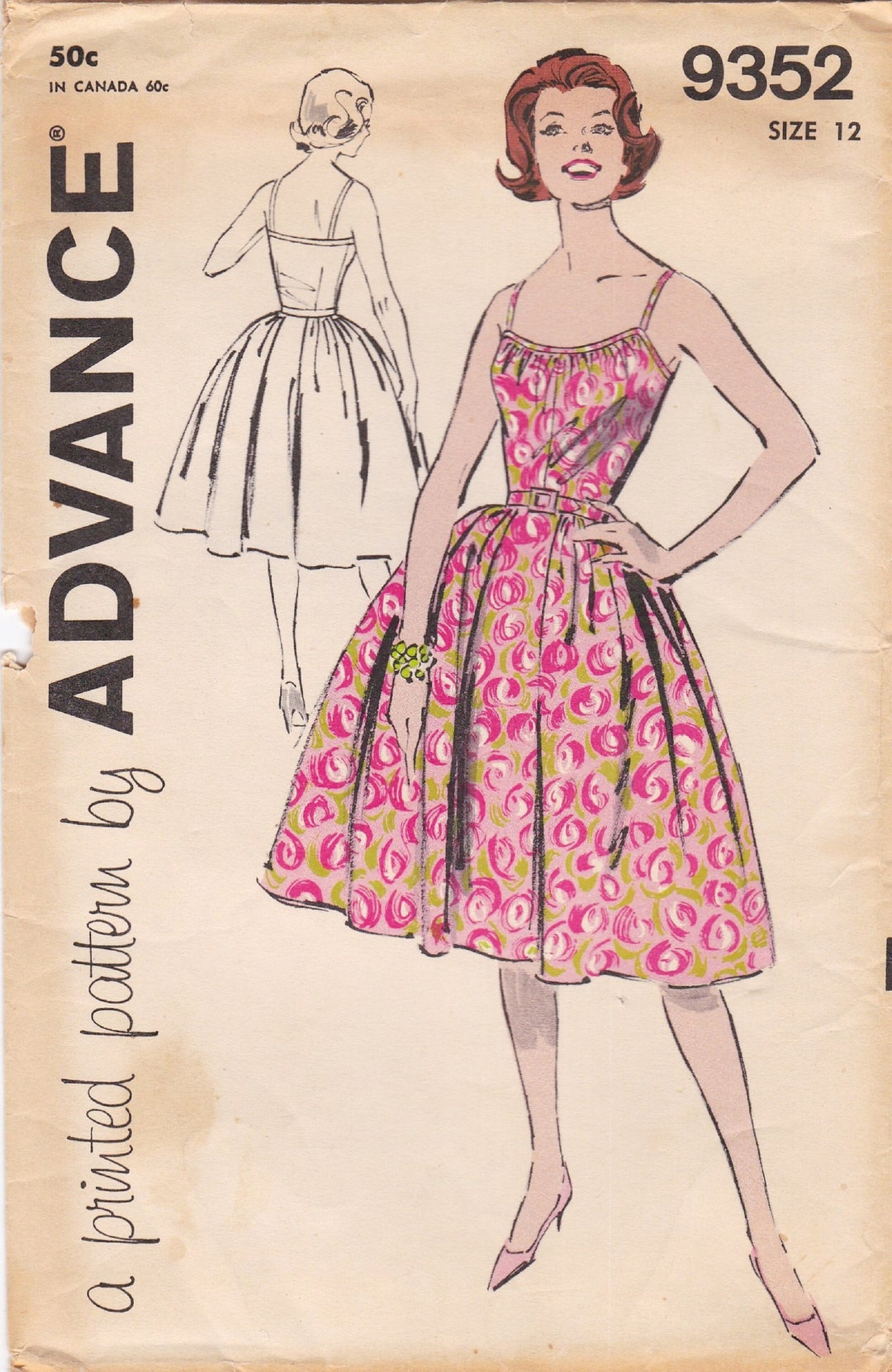 Advance 9352 Vintage Sewing Pattern Dress Sundress Size 12 Bust 32 ...