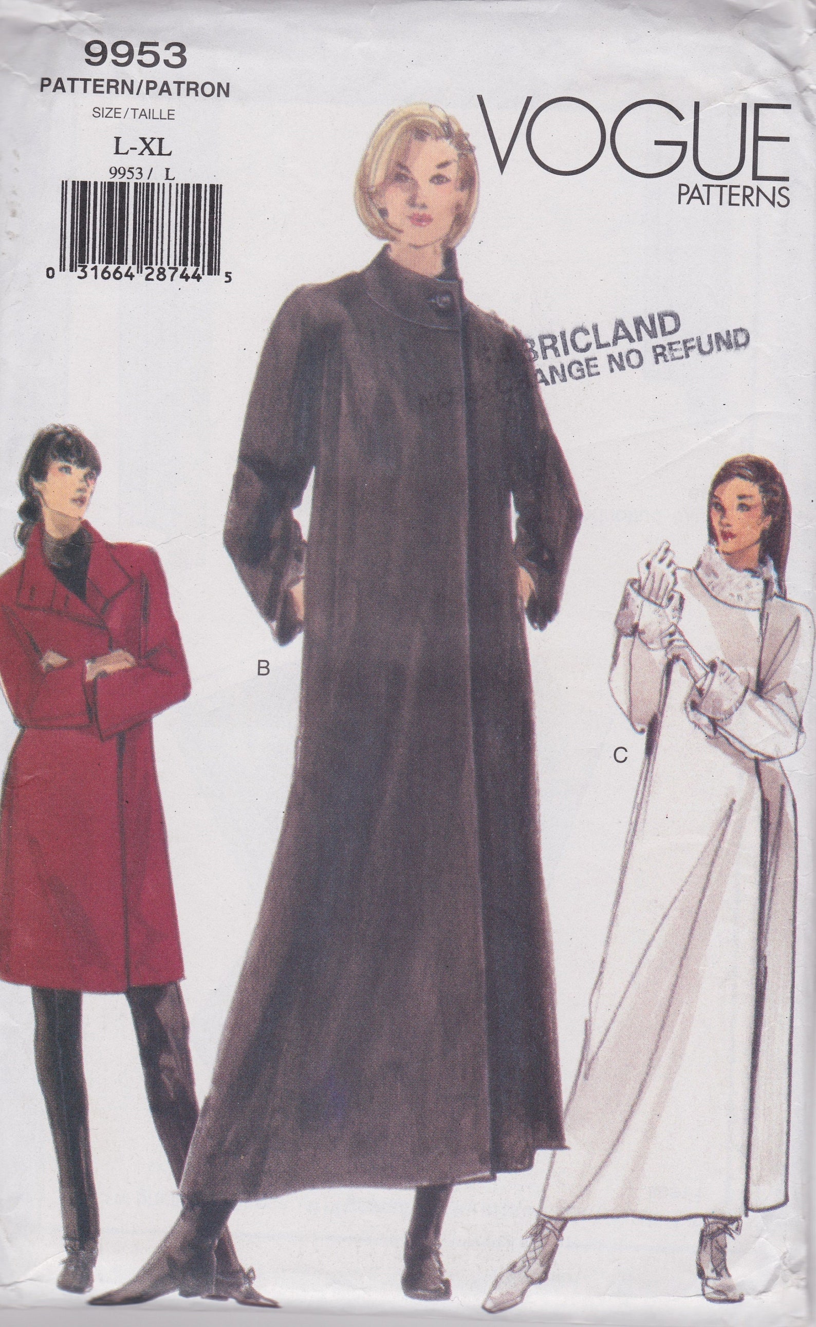 Vogue 9953 / Vintage Sewing Pattern / Coat / Sizes L XL / Bust - Etsy