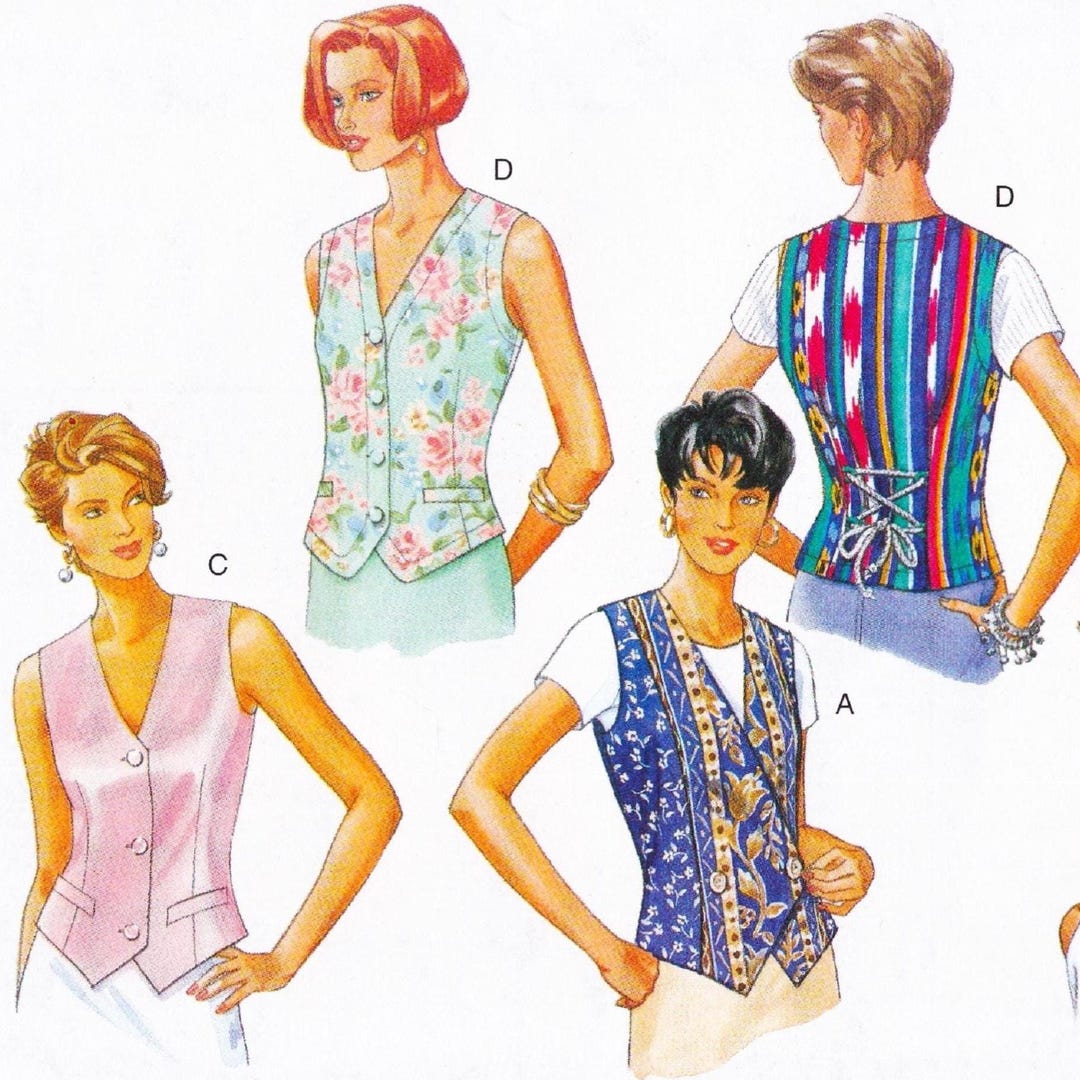 Butterick 4055 Vintage Sewing Pattern Sleeveless Blouse Shirt Top Vest ...