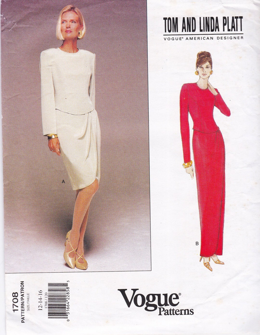 Vintage Designer Sewing Pattern by Tom and Linda Platt Vogue 1708 Dress Gown Sizes 12 14 16 Bust ...