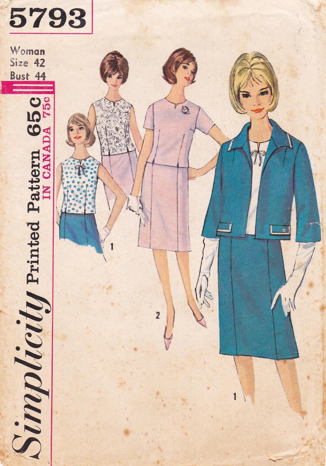Simplicity 5793 Vintage Sewing Pattern Skirt Jacket Overblouse Size 42 ...