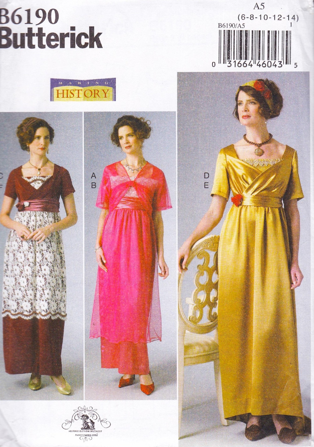 Butterick 6190 Sewing Pattern Womans Edwardian Era Historical Costume ...