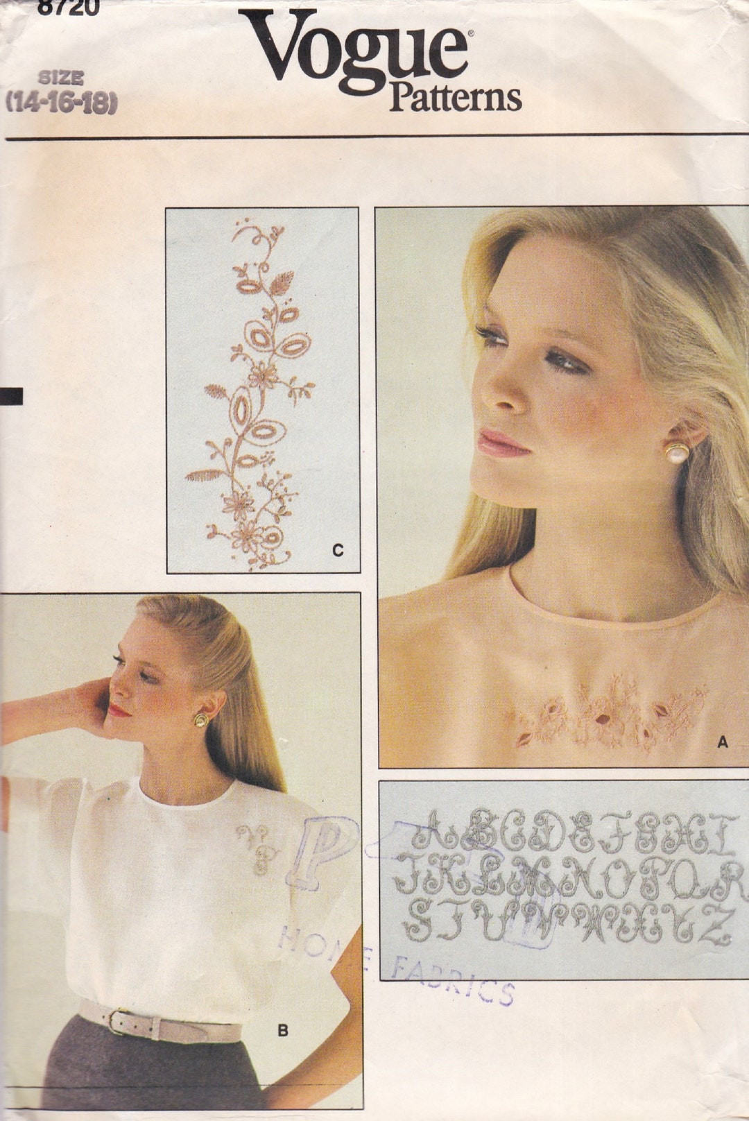 Vogue 8720 Vintage Sewing Pattern With Embroidery Transfer Blouse Shirt ...