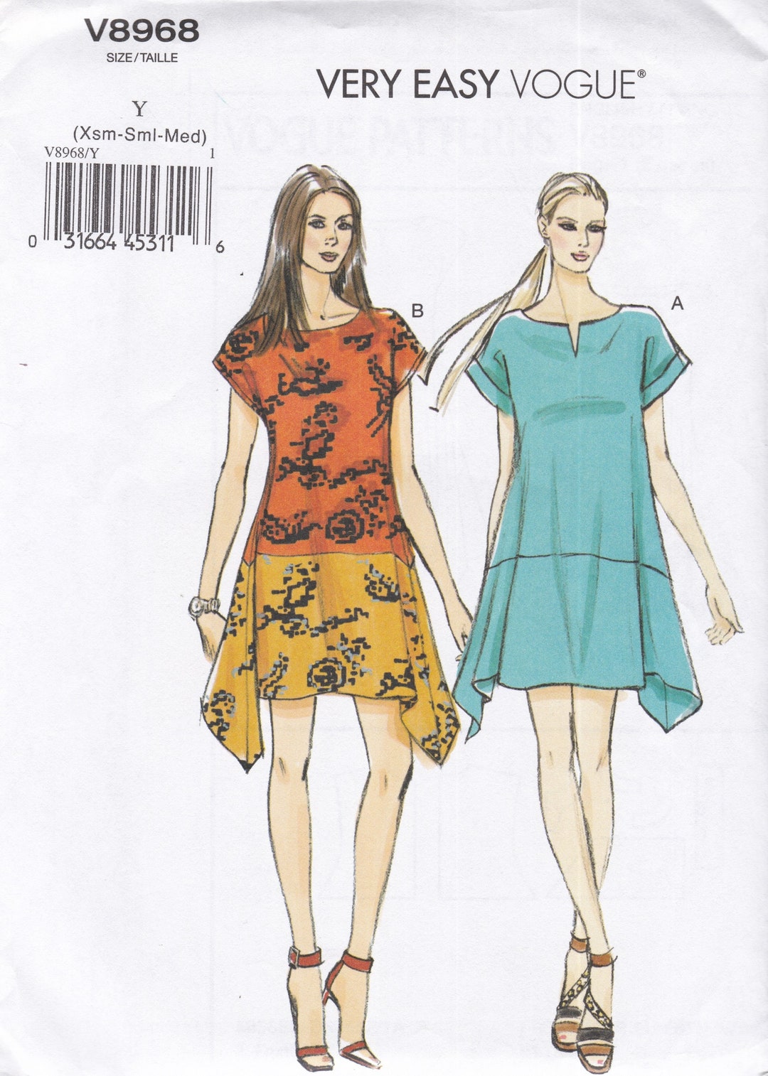 Very Easy Vogue 8968 Sewing Pattern Dress Sizes XS S M Unused - Etsy