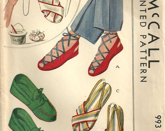 Mccall 993 Vintage 40s Sewing Pattern Accessories Slippers Sandals ...