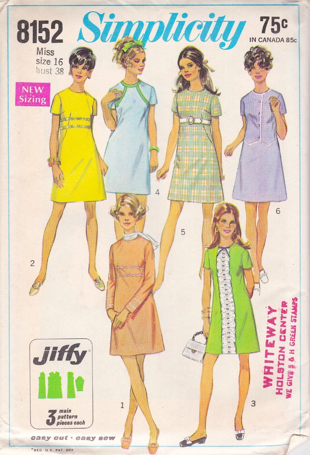 Simplicity 8152 Vintage Sewing Pattern Dress Size 16 Bust 38 Unused - Etsy