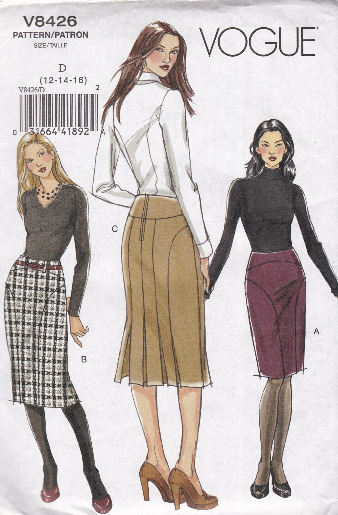 Vogue 8426 Sewing Pattern Skirt Sizes 12 14 16 Unused - Etsy
