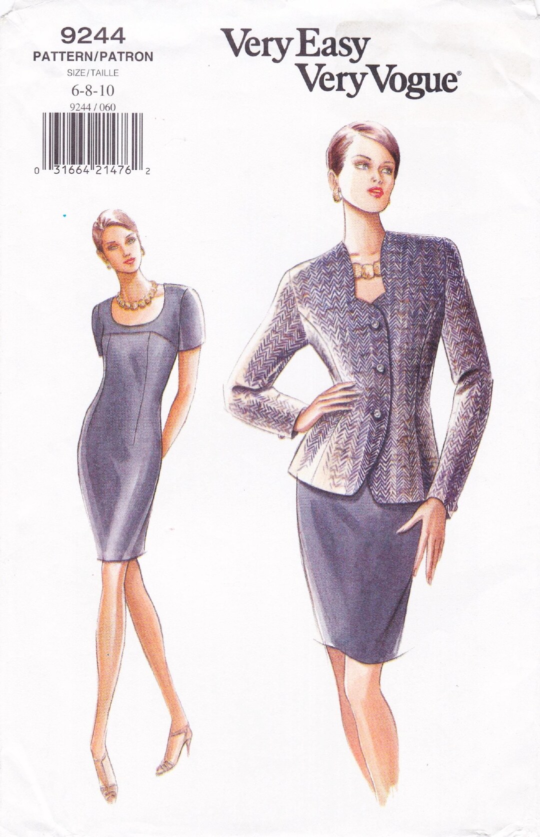 Very Easy Vogue 9244 Vintage Sewing Pattern Dress and Jacket Sizes 6 8 ...