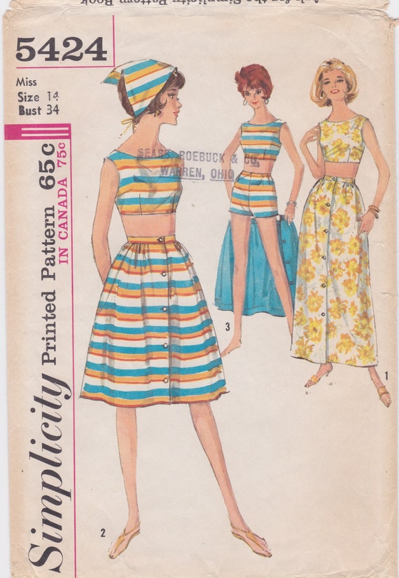 Simplicity 5424 / Vintage Sewing Pattern / Bra Top Shorts | Etsy