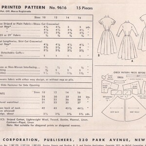 Mccalls 9616, Vintage 1950s Sewing Pattern, Dress, Size 14 Bust 32 ...