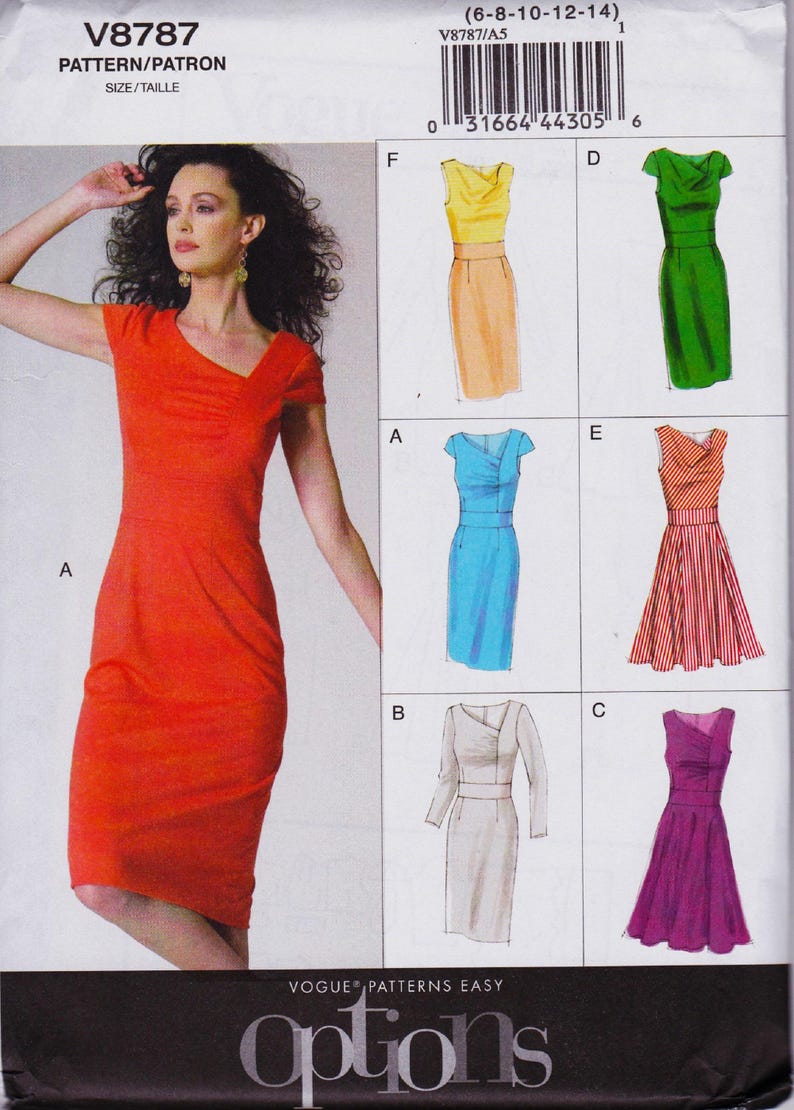 Vogue Easy Options 8787 Sewing Pattern Dress Sizes 6 8 10 12 14 Uncut ...