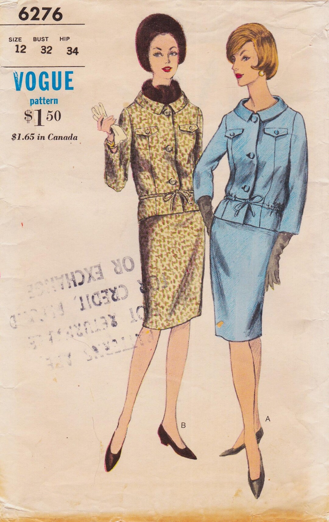 Vogue 6276 Vintage 1960s Sewing Pattern Jacket Skirt Suit Size 12 Bust ...