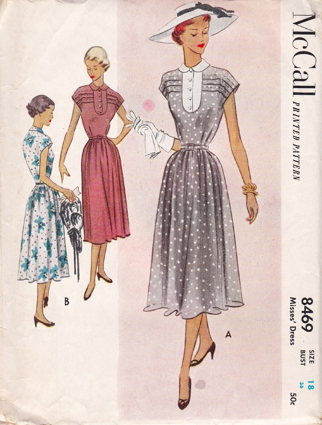 Mccall 8469 Vintage 1950s Sewing Pattern Dress Size 18 Bust 36 Unused ...