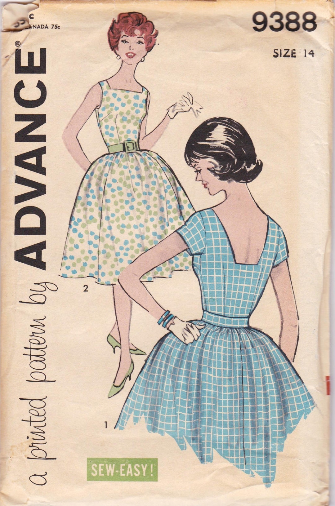 Advance 9388 Vintage Sewing Pattern Dress Size 14 Bust 34 Unused - Etsy