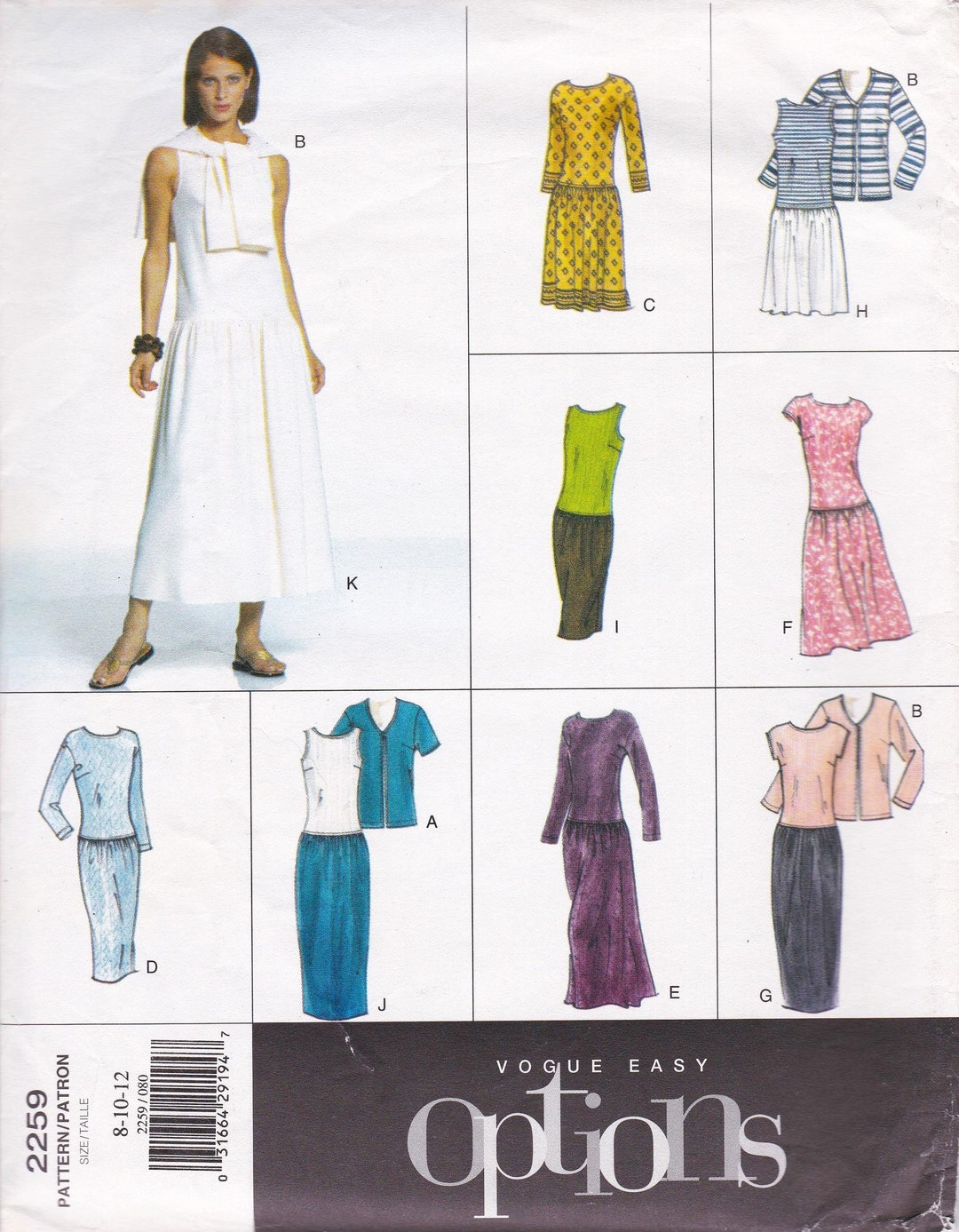 Vogue Easy Options 2259 Vintage Sewing Pattern Dress and Jacket Sizes 8 ...