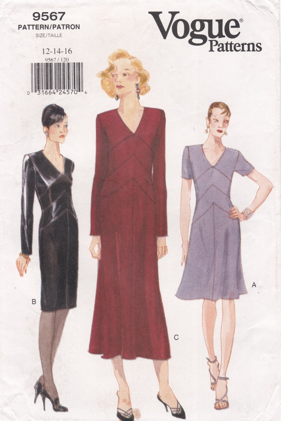 Vogue 9567 Vintage Sewing Pattern Dress Sizes 12 14 16 Bust 34 36 38 ...