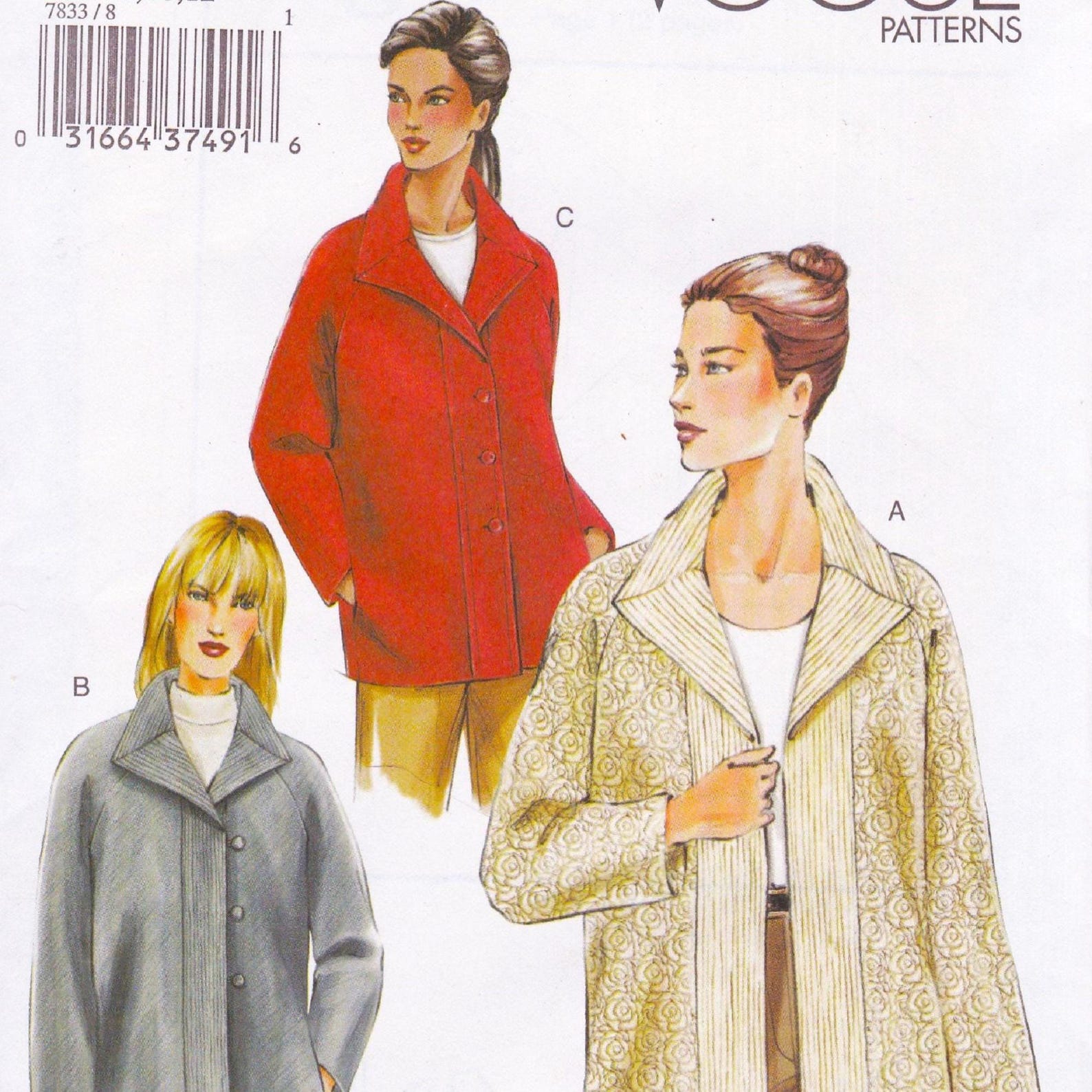 Vogue 7833 Vintage Sewing Pattern Jacket Coat Sizes 8 10 12 Uncut - Etsy