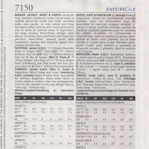 Vogue 7150 Vintage Sewing Pattern Jacket Trousers Pants Skirt Suit ...