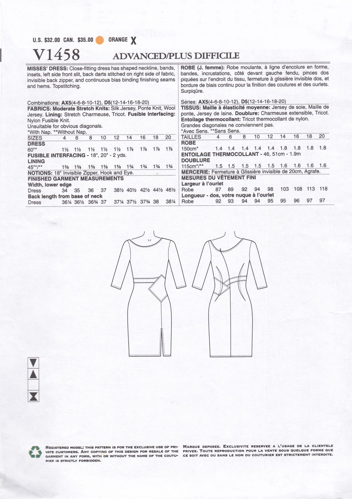 Vogue 1458 Designer Sewing Pattern by Ralph Rucci Dress Sizes 4 6 8 10 ...