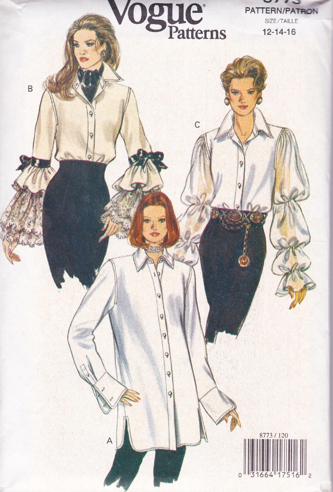 Vogue 8773 Vintage Sewing Pattern Top Shirt Blouse Tunic Sizes 12 14 16 ...