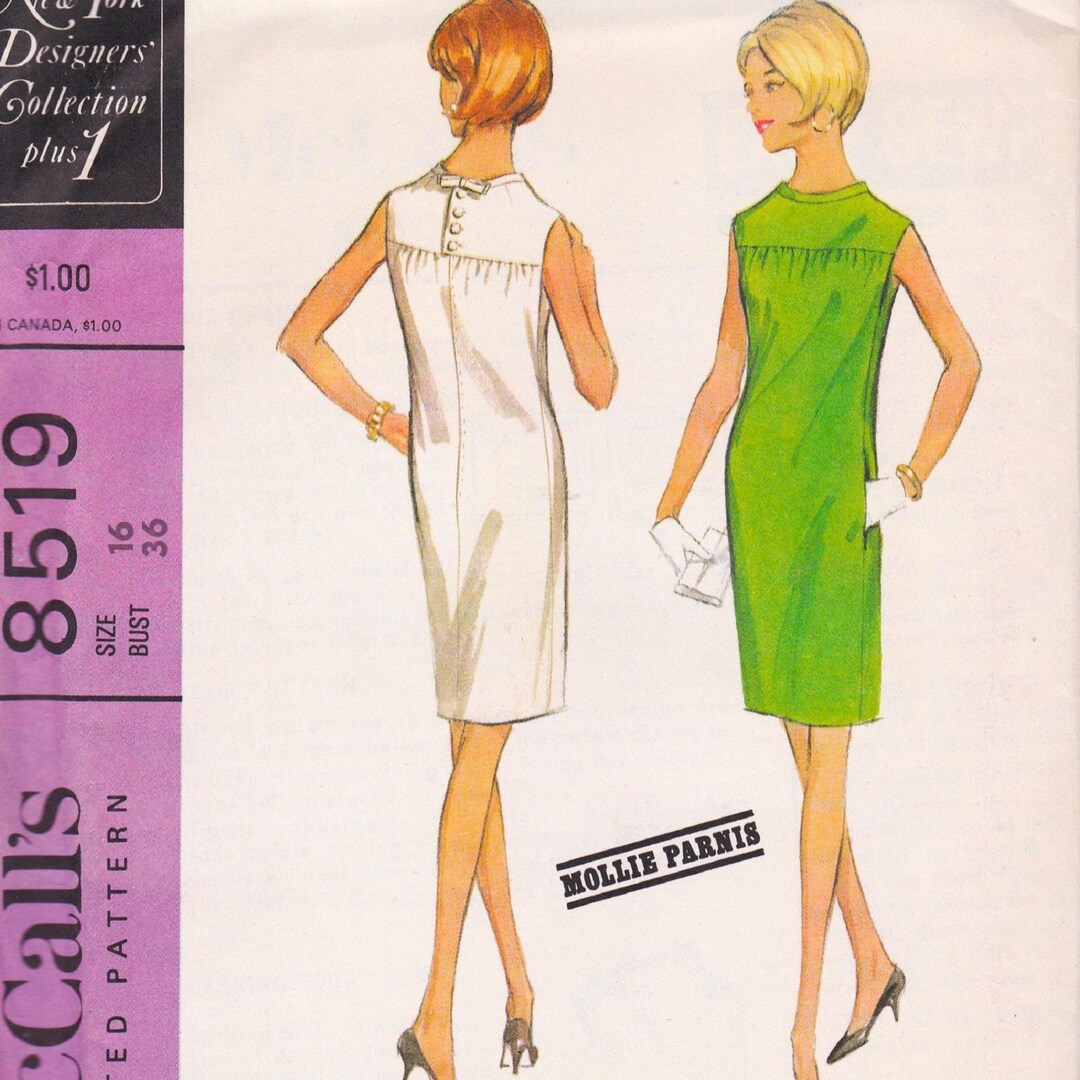 Mccalls 8519 Vintage Sewing Pattern by Mollie Parnis Dress Size 16 Bust ...
