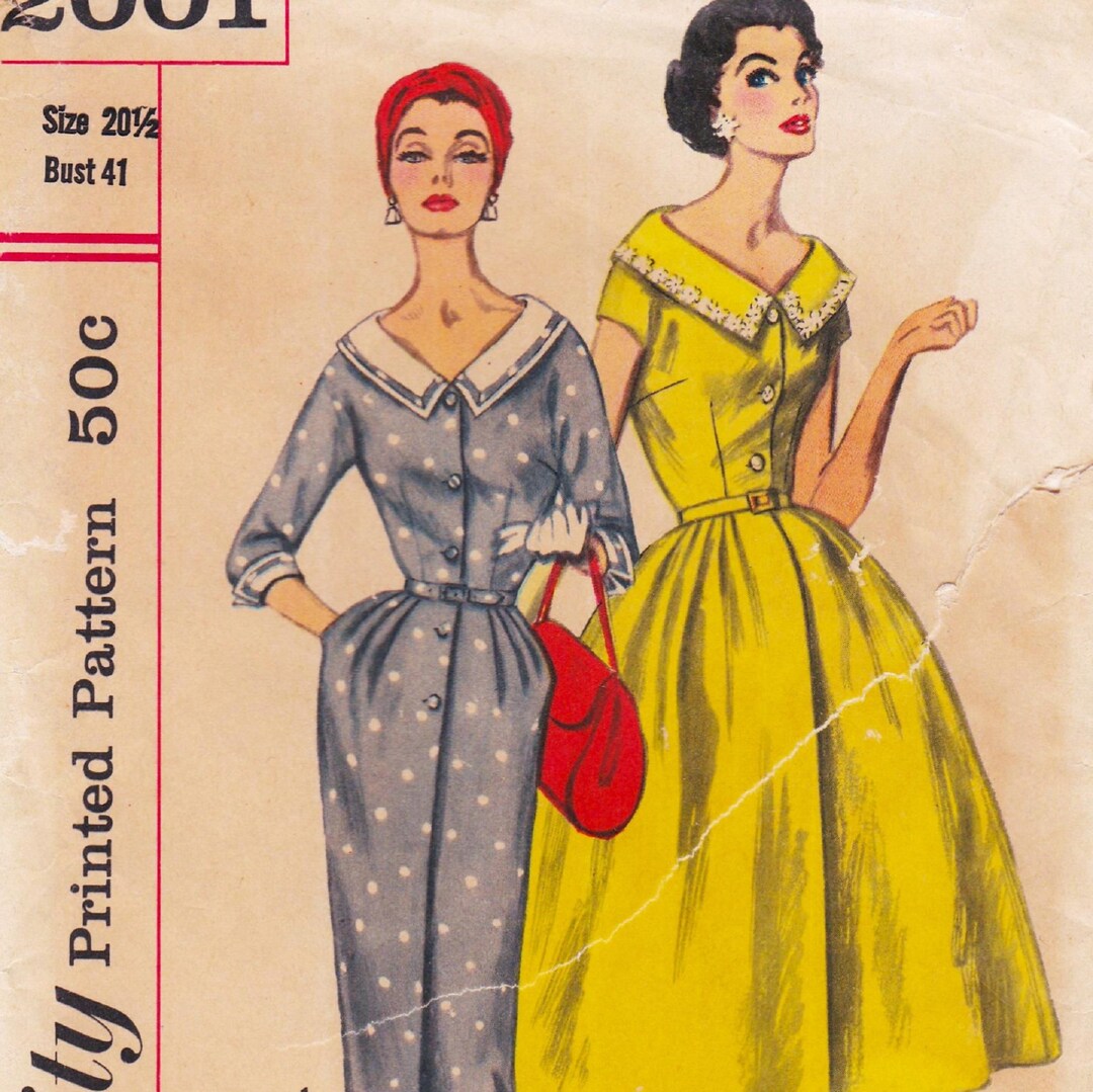 Simplicity 2001 Vintage 1950s Sewing Pattern Dress Bust 41 Unused - Etsy