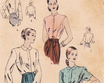 Mccall 6709 Vintage 1940s Sewing Pattern Blouse Shirt Top Size 14 Bust ...