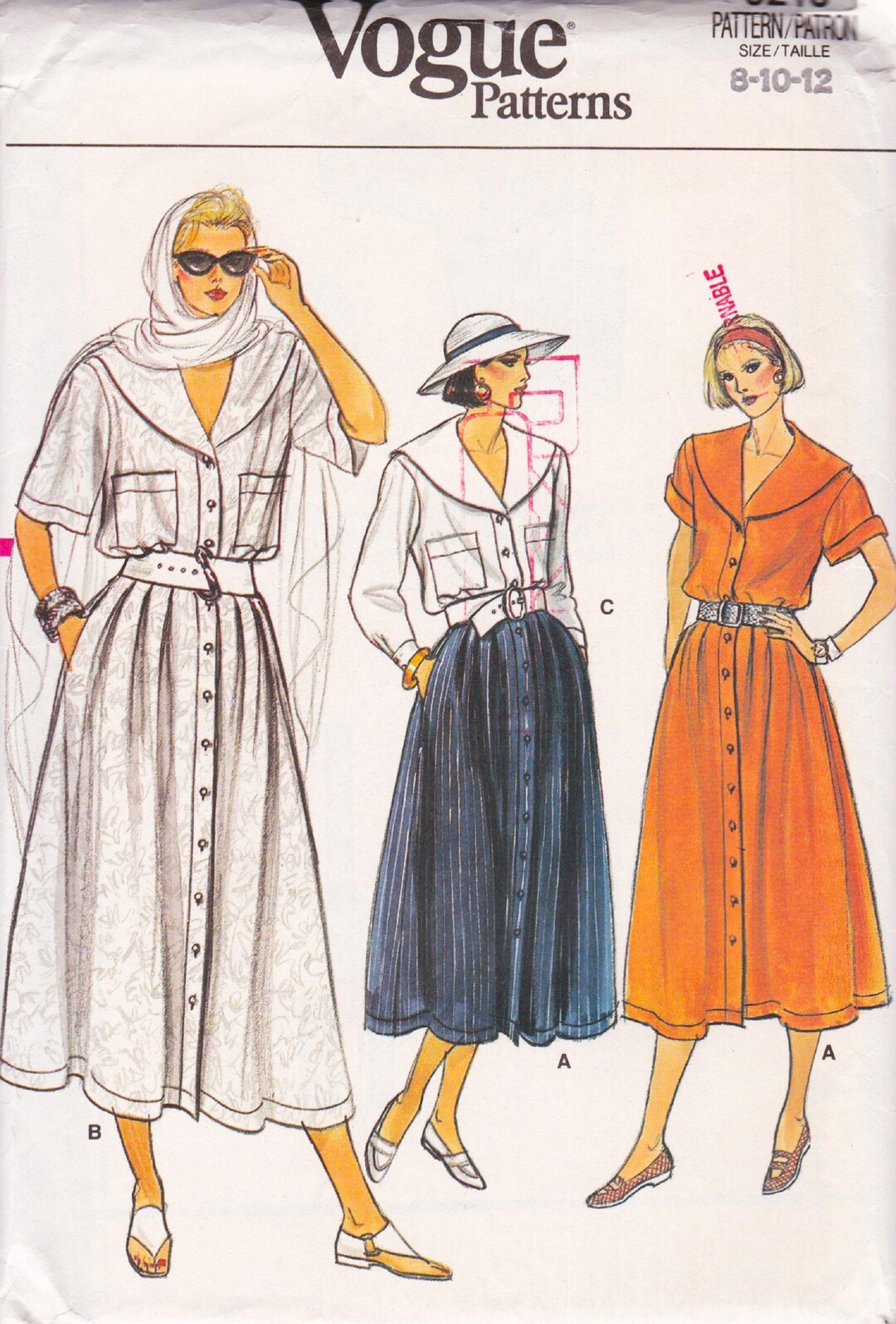 Vogue 9210 Vintage Sewing Pattern Blouse and Skirt Sizes 8 10 12 Unused ...