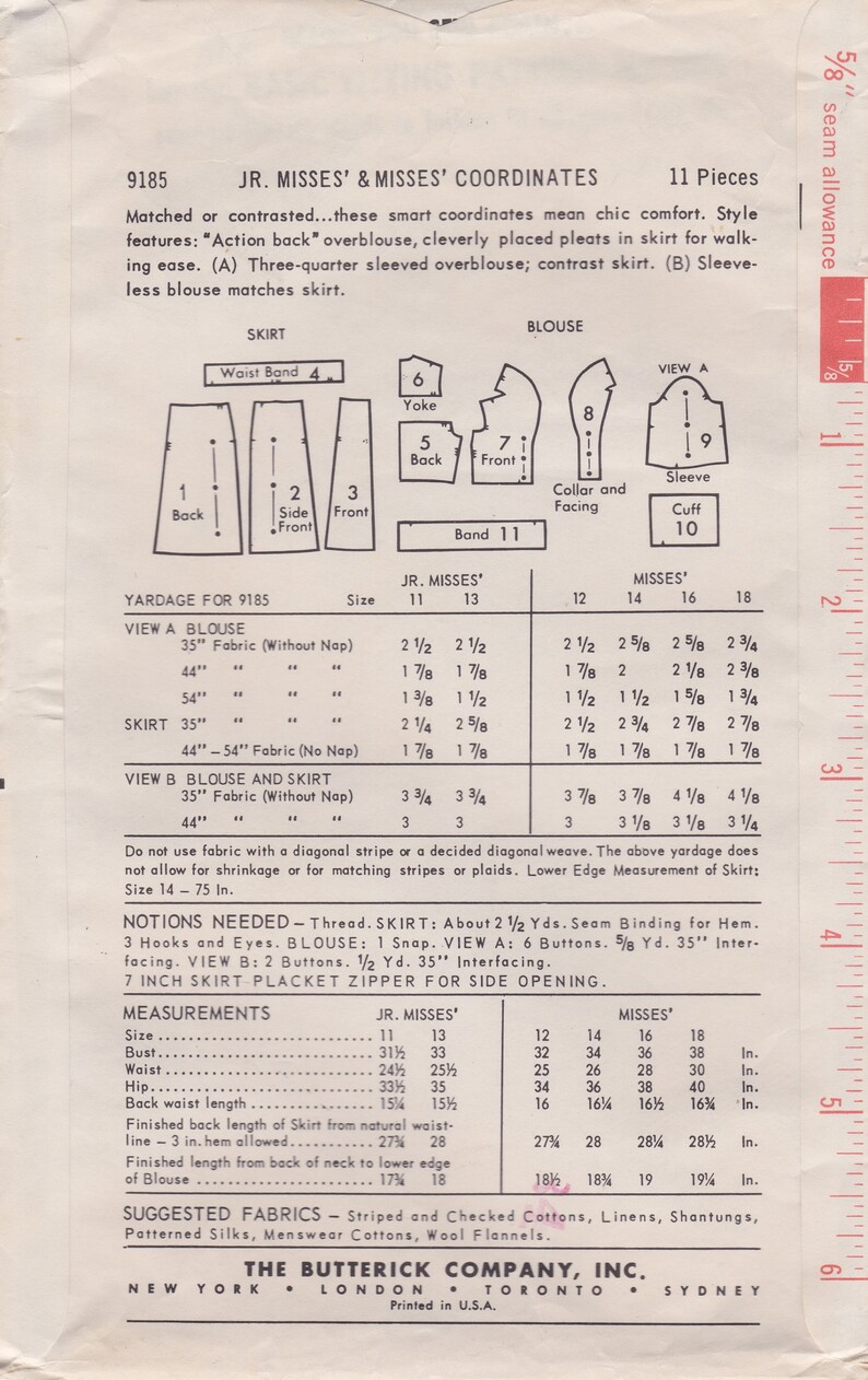 Butterick 9185 / Vintage Sewing Pattern / Overblouse and Skirt - Etsy