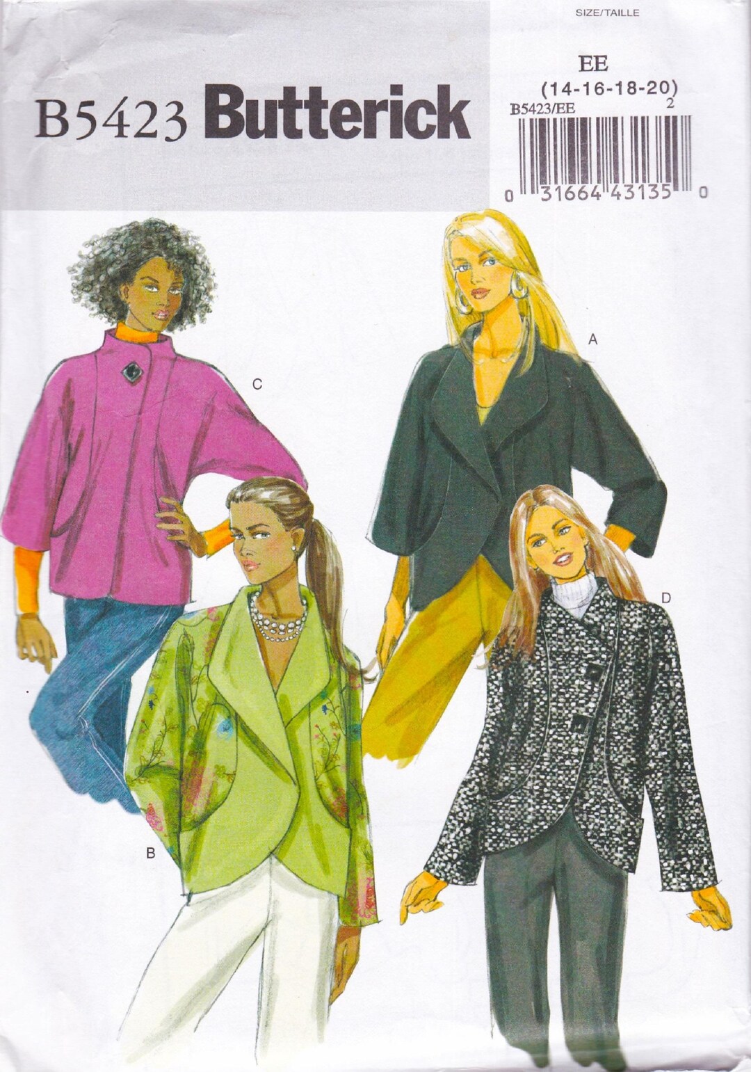 Butterick 5423 Sewing Pattern Coat Jacket Sizes 14 16 18 20 Bust 36 38 ...