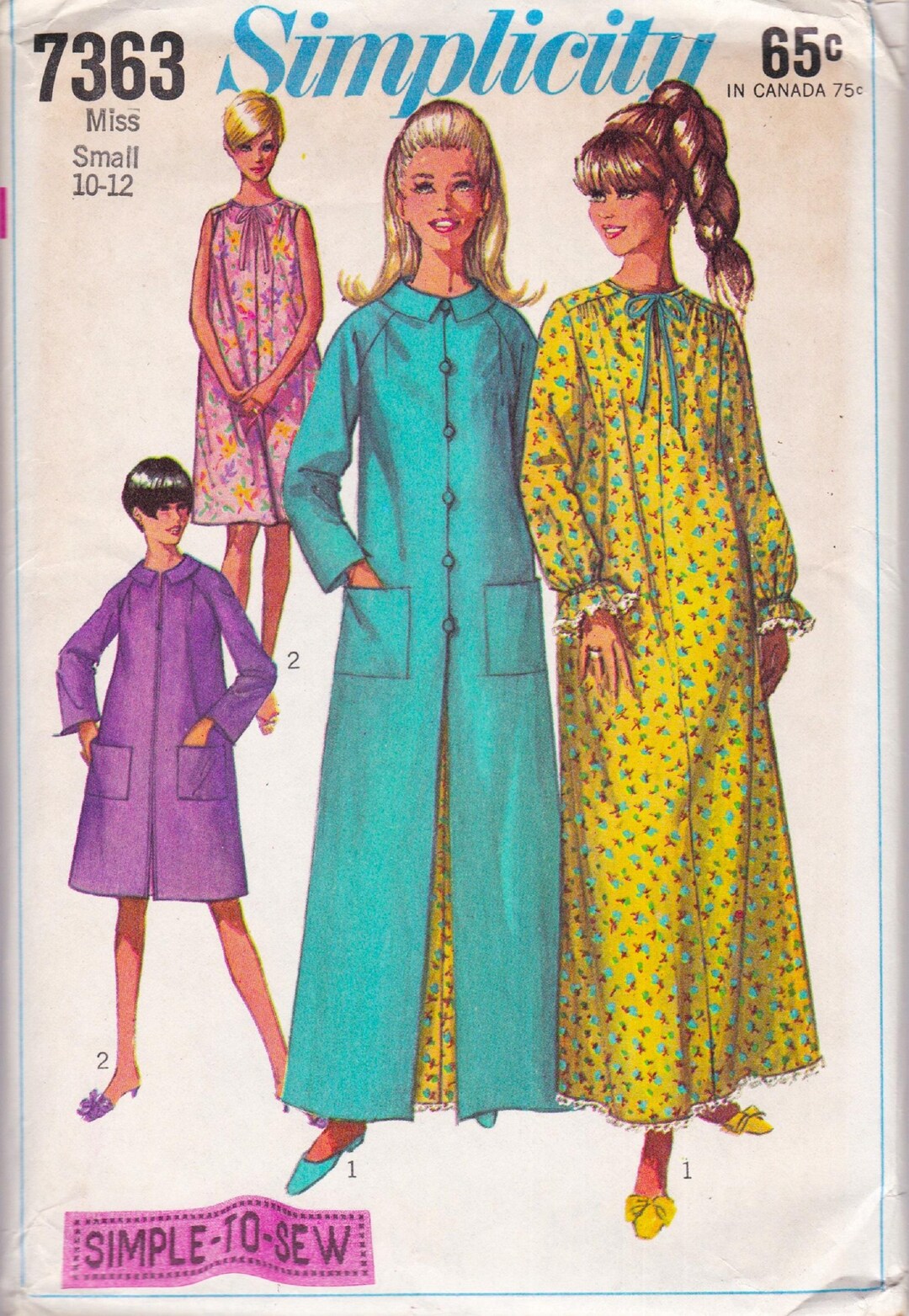 Simplicity 7363 Vintage Sewing Pattern Robe Loungewear Nightgown ...
