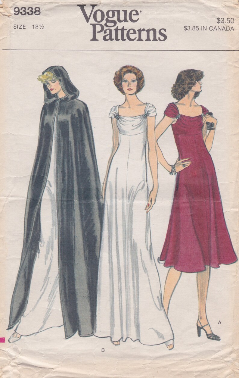 Vogue 9338 / Vintage Sewing Pattern / Cape Cloak Dress Gown / - Etsy
