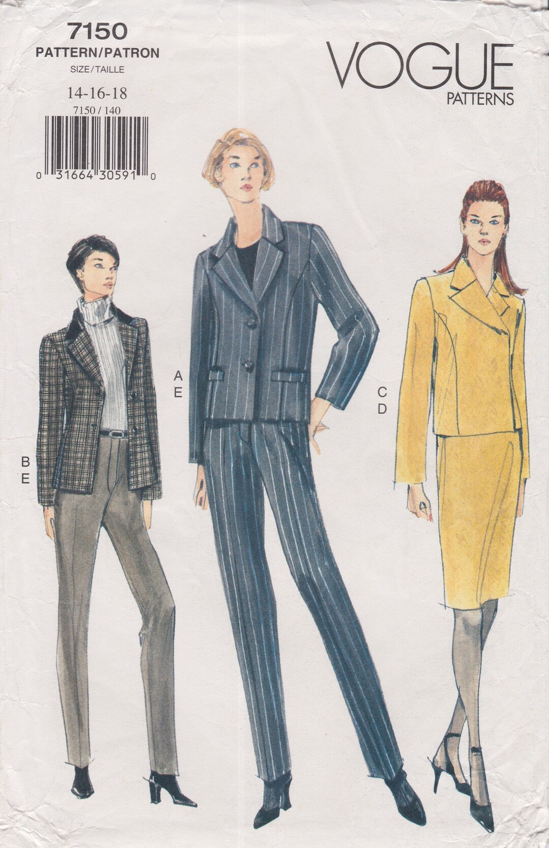 Vogue 7150 Vintage Sewing Pattern Jacket Trousers Pants Skirt Suit ...
